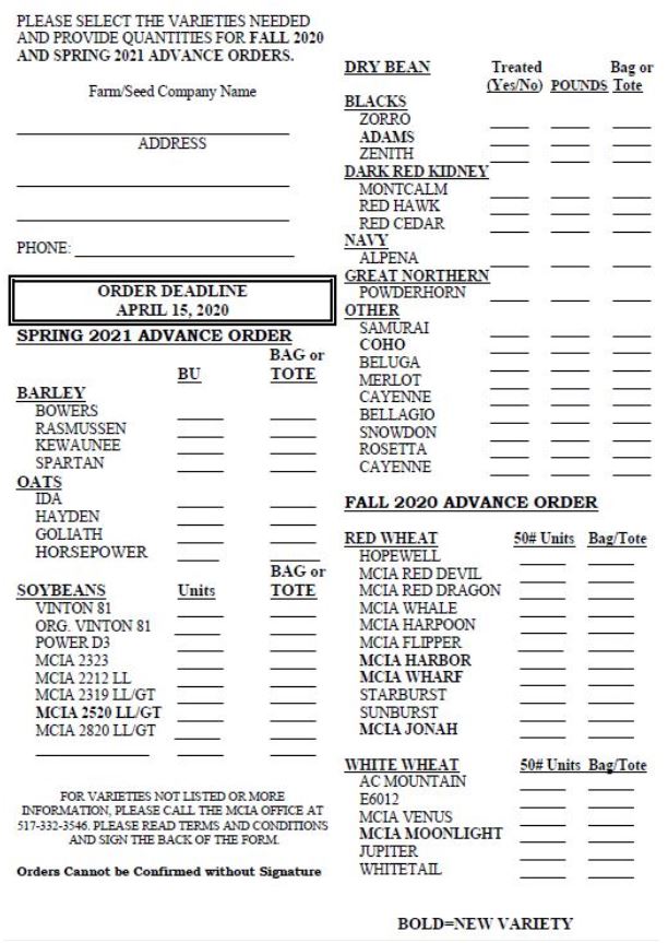 Forms - Michigan Crop Improvement Association